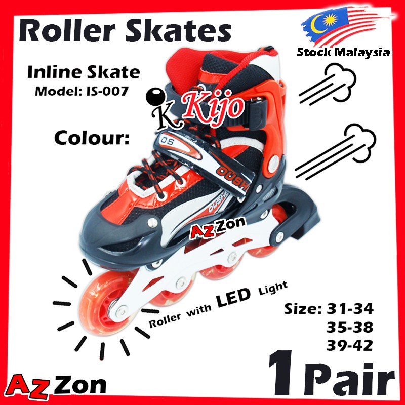 Kasut Roda Adjustable Inline Roller Skating Shoe LED Flash Light Skate ...