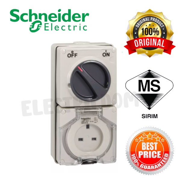 SCHNEIDER S56C313GY 13A Weatherproof/Waterproof Switched Socket Outlet ...