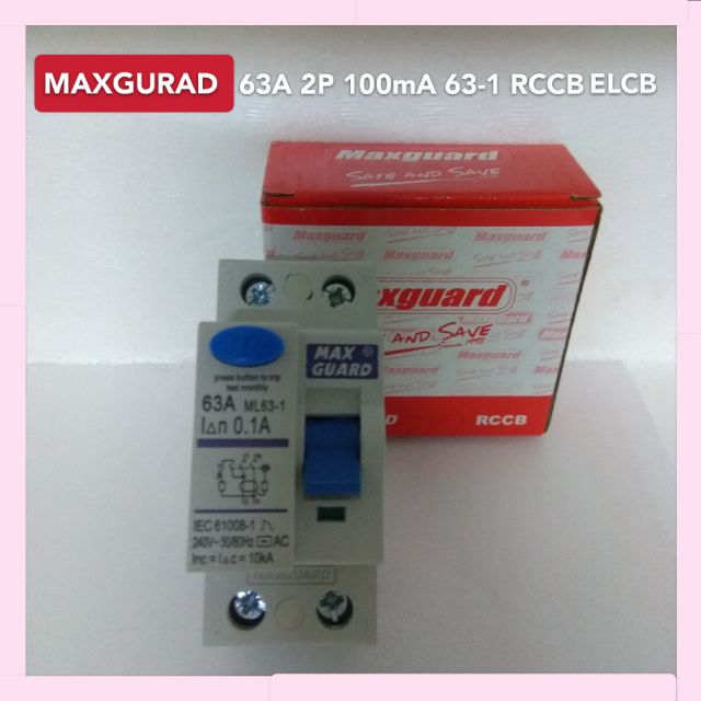 Maxguard 63A 2 Pole 100mA Type AC ELCB RCCB SIRIM Approve | Shopee Malaysia