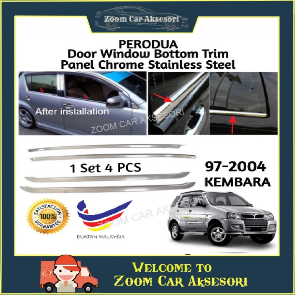 Perodua Kembara 4PCS Door Window Trim Panel Chrome Stainless Steel ...