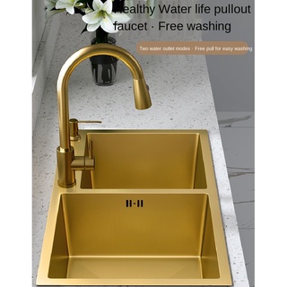 SUS304 Kitchen Sink Gold Premium Nano Sink Stainless Steel Under/Top ...