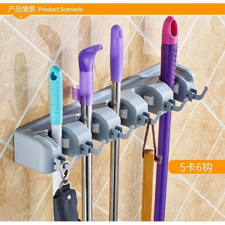 Penyangkut Penyapu dan Mop 5-Slot/ 6-Hook Mop and Broom Holder Hanger ...