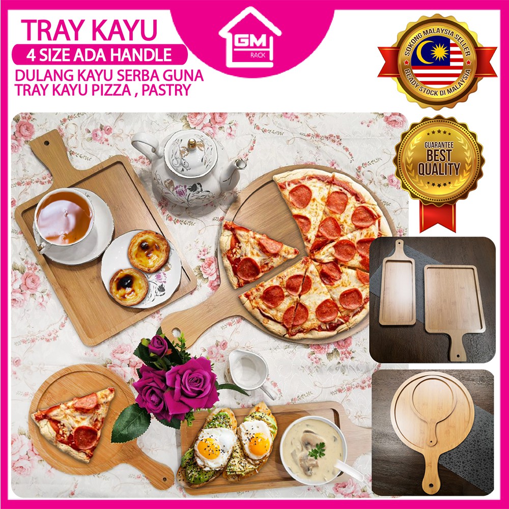 [GMRACK] DULANG KAYU PIZZA PIRING KAYU WOODEN PADDLE SERVING TRAY ...
