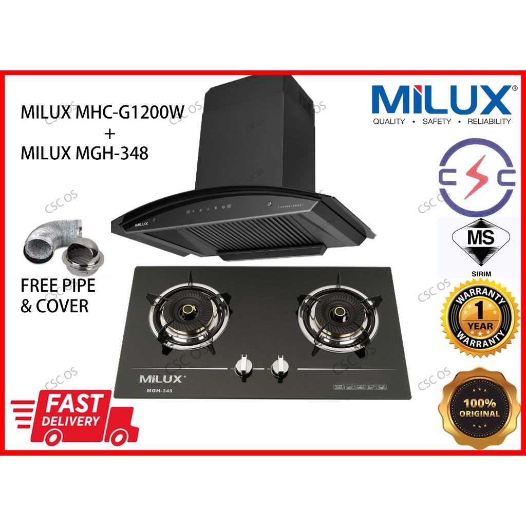 AUTHORISED DEALER] MILUX MHC-G1200W MATT BLACK CHIMNEY HOOD & Milux MGH ...