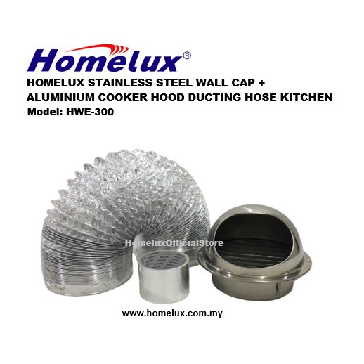 HOMELUX STAINLESS STEEL WALL CAP + ALUMINIUM COOKER HOOD DUCTING HOSE ...