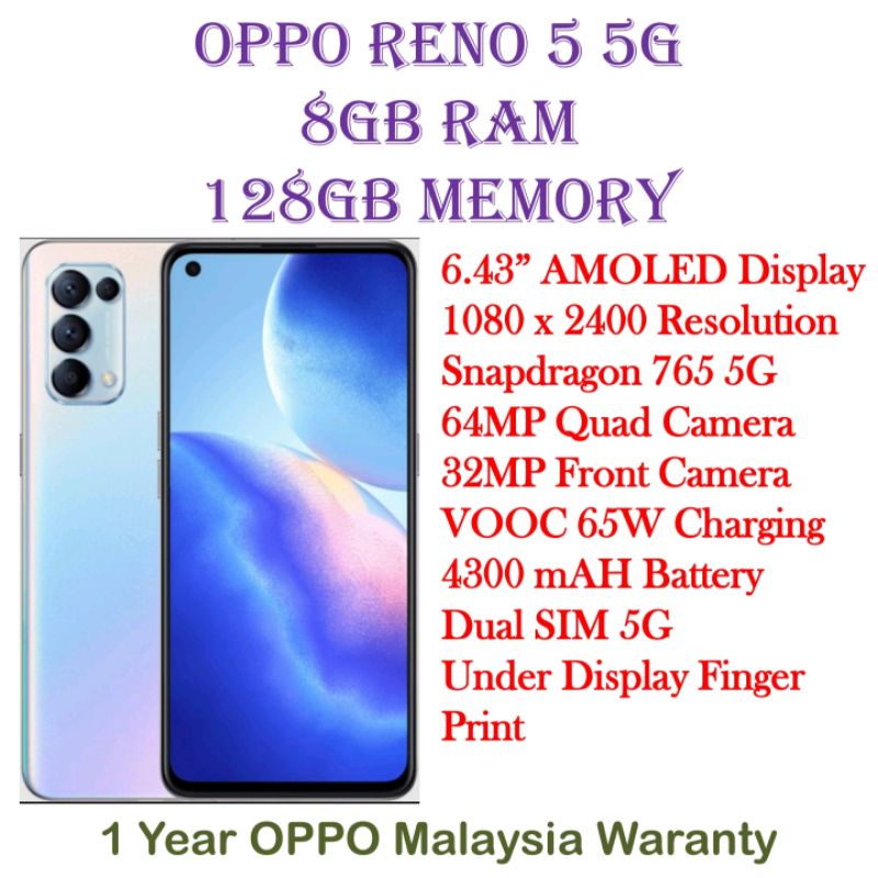 Oppo Reno 5 5G 8gb + 128gb CPH2145 1 Year Warranty Sealed Box Unit ...