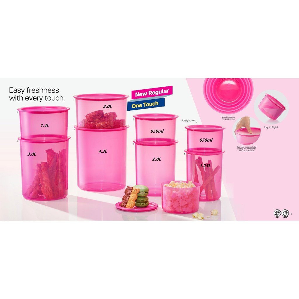 Tupperware Bekas Susu Bekas Gula Kedap Udara OT One Touch Pink Blue Plain Water Tight Food ...