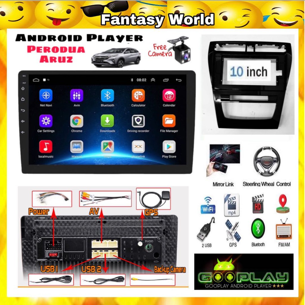 ANDROID PLAYER WITH PERODUA ARUZ PLAYER CASING , PLUG AND PLAY SOCKET ...