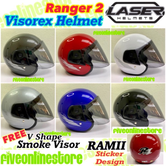 Laser Ranger 2 Open Face Visorex Helmet SIRIM FREE V Shape Smoke Visor ...