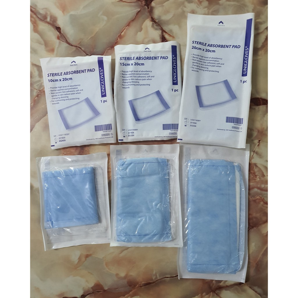Unigloves Sterile Absorbent Pad, 20 pcs/box (10cmx20cm/15cmx20cm ...