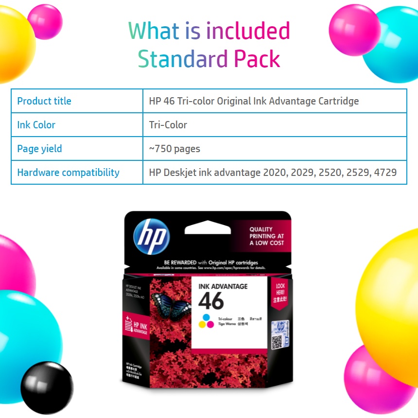 HP 46 Tri-color Original Ink Advantage Cartridge CZ638AA - Compatible ...