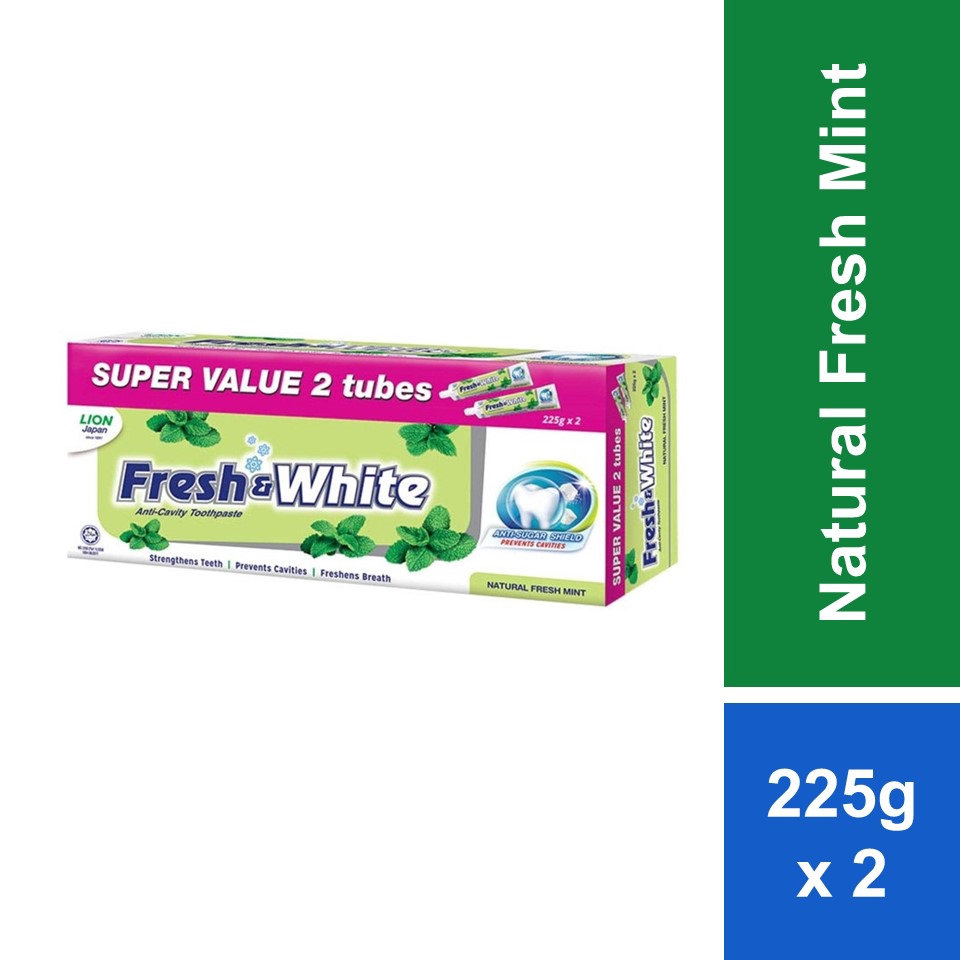 Fresh & White Toothpaste Natural Fresh Mint Super Value Pack 225g x 2s ...