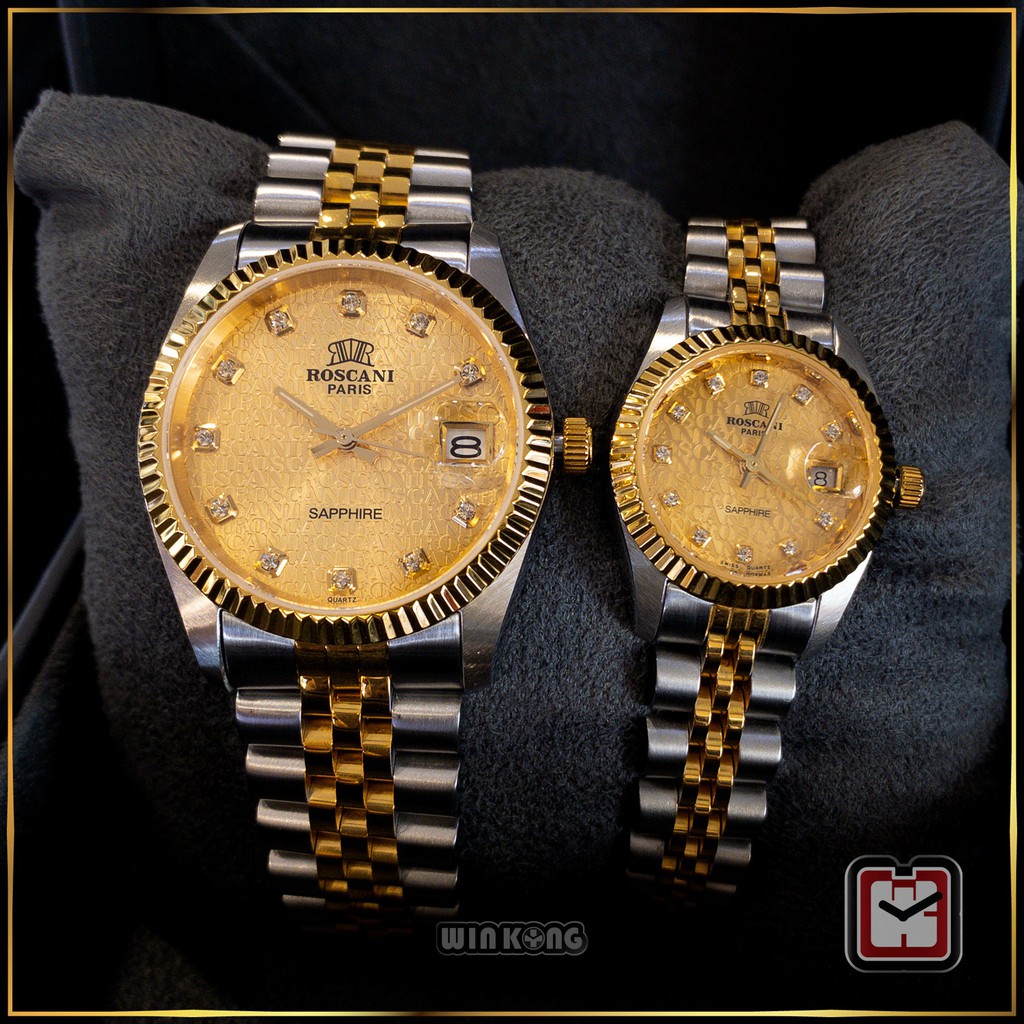 ROSCANI PARIS Couple Watch 398752/497752 (23K GOLD PLATED) | Shopee ...