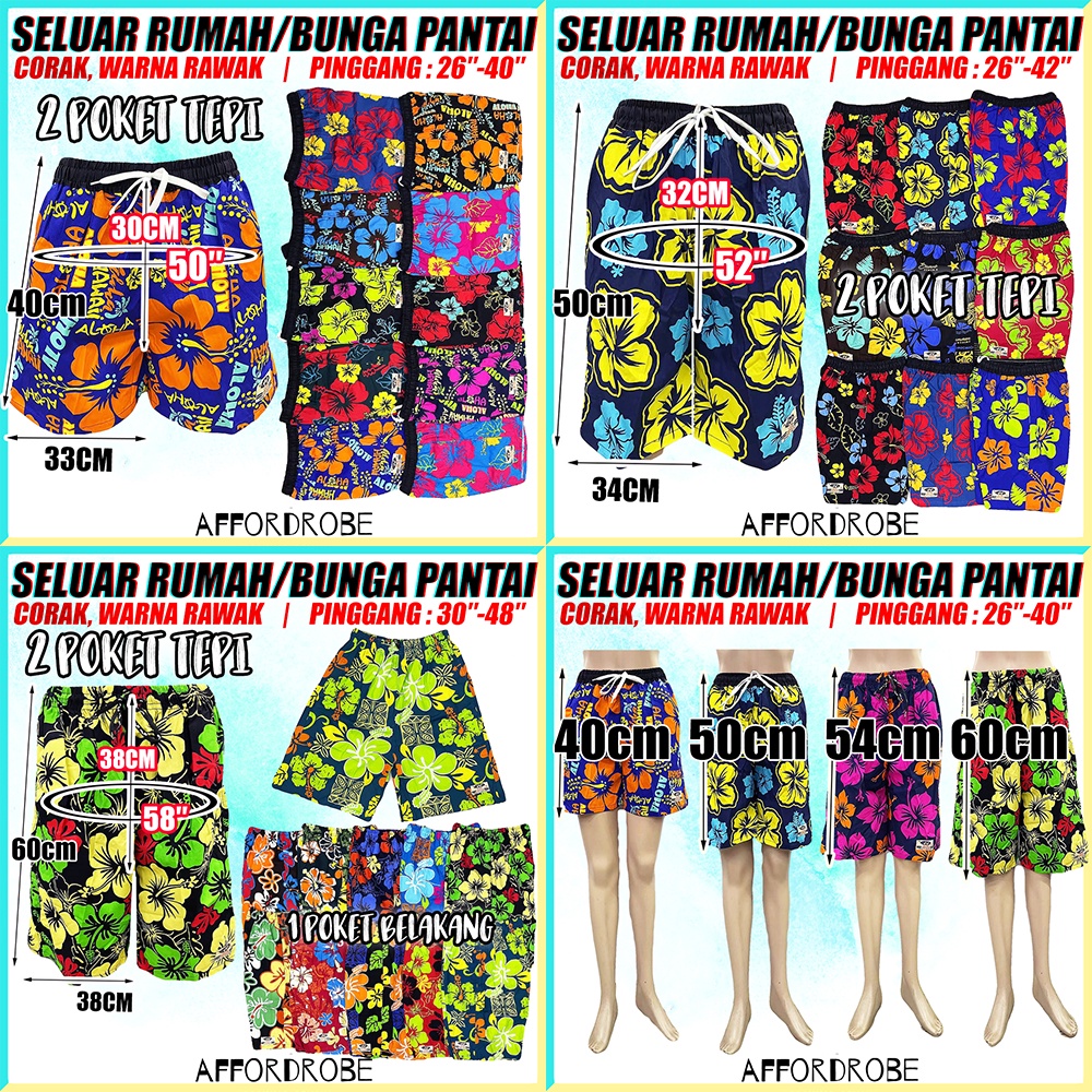 Seluar Rumah Tidur Pantai Pendek Hawaii Bunga Pinggang Getah Tali 2 ...