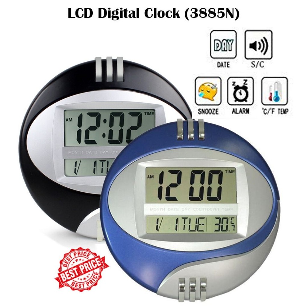 Multi function LCD Digital Clock With Alarm/Date/Temperature/Timer (3885N) | Shopee Malaysia