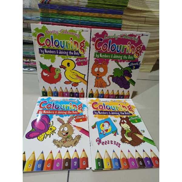 READY STOCK CHILDREN COLOURING BOOK BY NUMBERS & JOINING THE DOTS ...