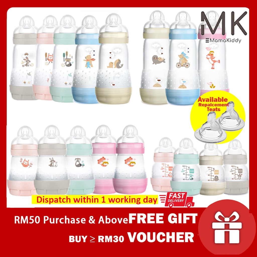 MAM Anti-Colic Bottle 320ml / 260ml / 160ml / 130ml (Twin / Single Pack) PP Replacement Silk ...