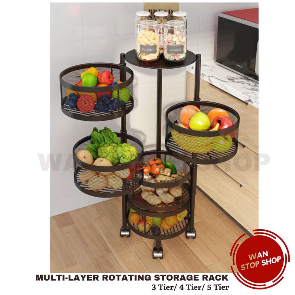 3/4/5 Tier Round Movable Rotating Trolley Kitchen Rack Kitchen Storage ...