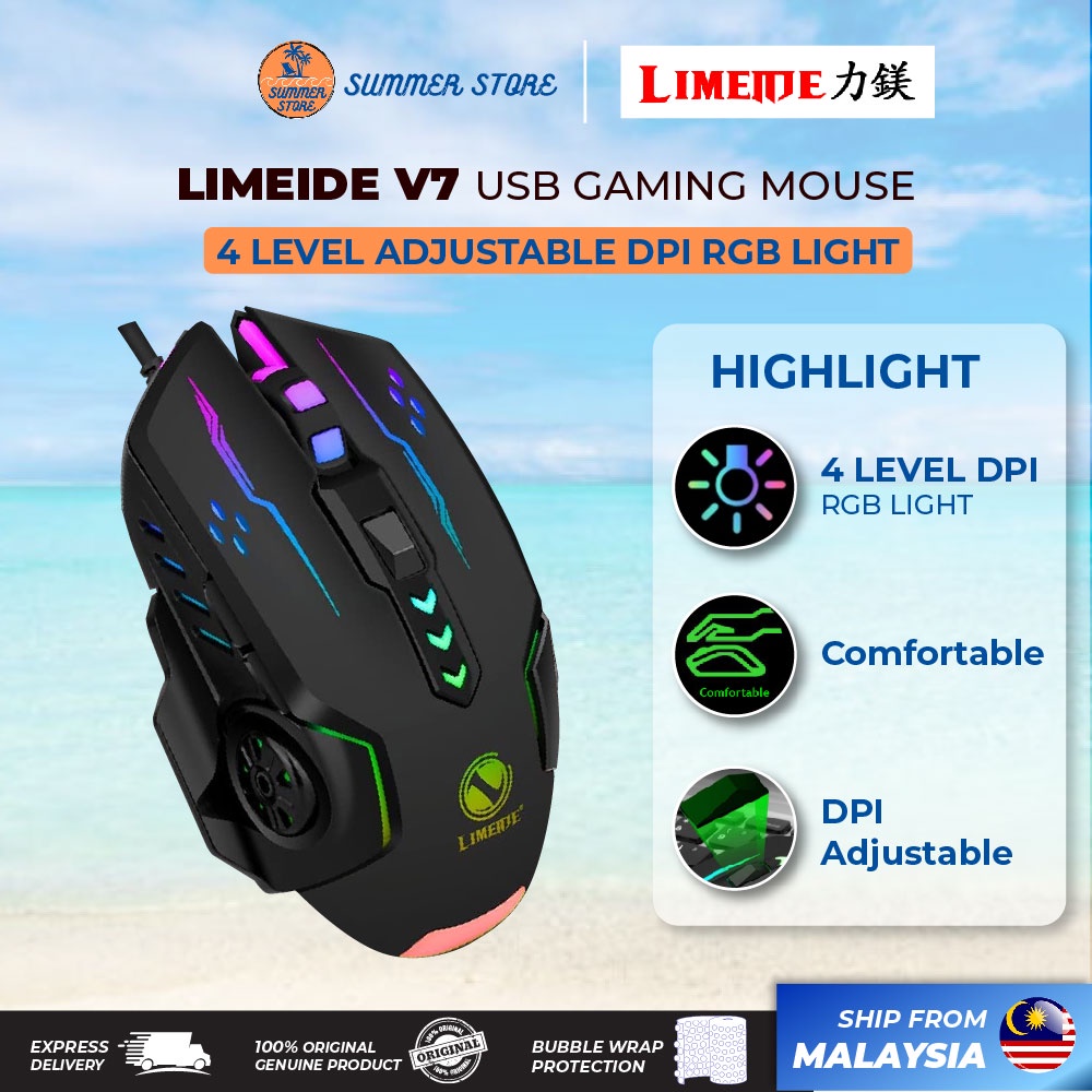 Limeide V7 Gaming Mouse Wired RGB 6 Keys Tetikus Mekanikal Mechanical ...