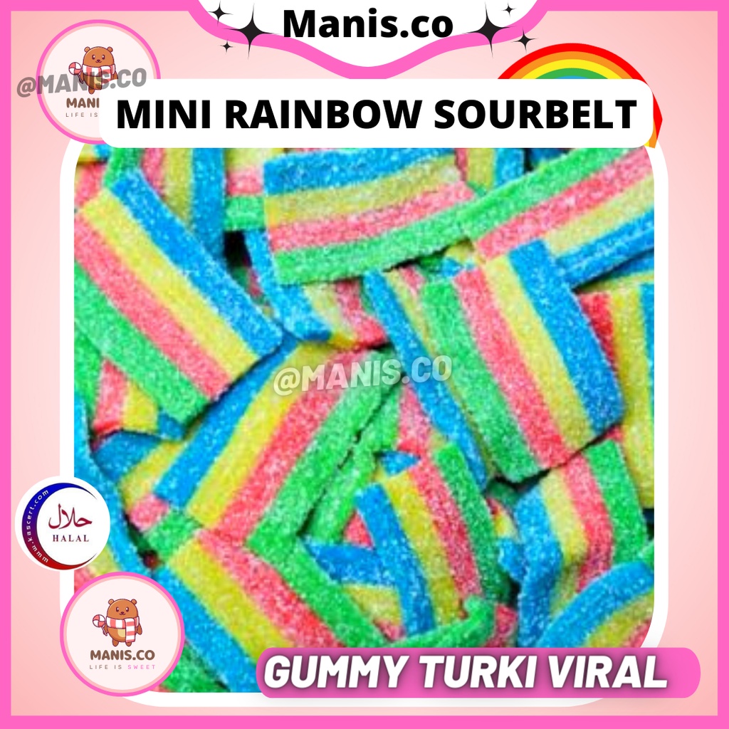[Mini Rainbow Sour Belt] Sour Candy Halal Gummy Bebeto Snack Gummi ...