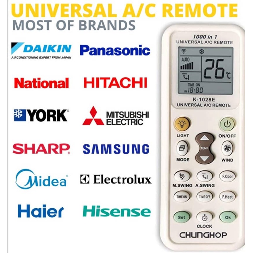 Chunghop Universal Aircond Remote Control K 1028e 100 Original