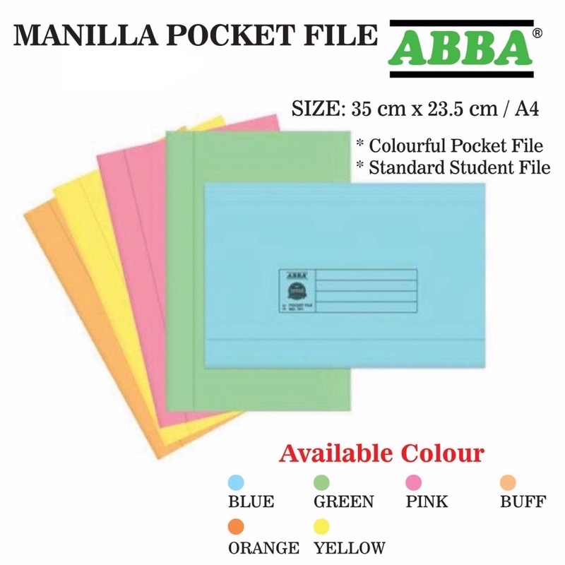 ABBA Pocket File Manila Pocket File Card No.222 A4 Fail Poket Document ... ABBA Pocket File Manila Pocket File Card No.222 A4 Fail Poket Document ...
