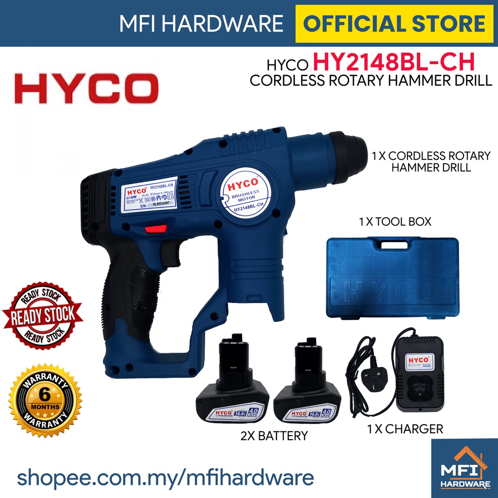 HYCO HY2148BL-CH 14.4v Brushless Cordless Rotary Hammer Drill | Shopee ...