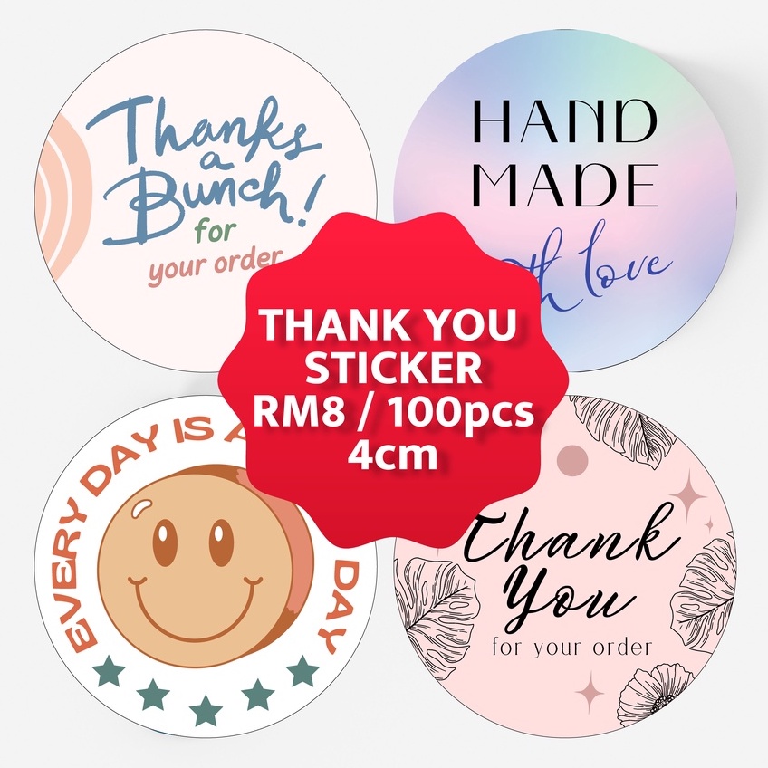100pcs Thank You Sticker 4cm/ Mirrorcote Sticker | Shopee Malaysia