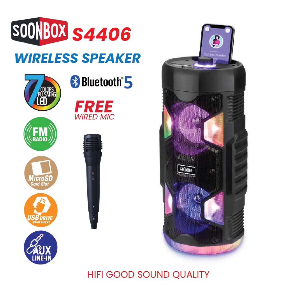 SOONBOX S4406 FREE MIC 8inch Portable Super Bass Bluetooth Speaker for Karaoke indoor & outdoor ...