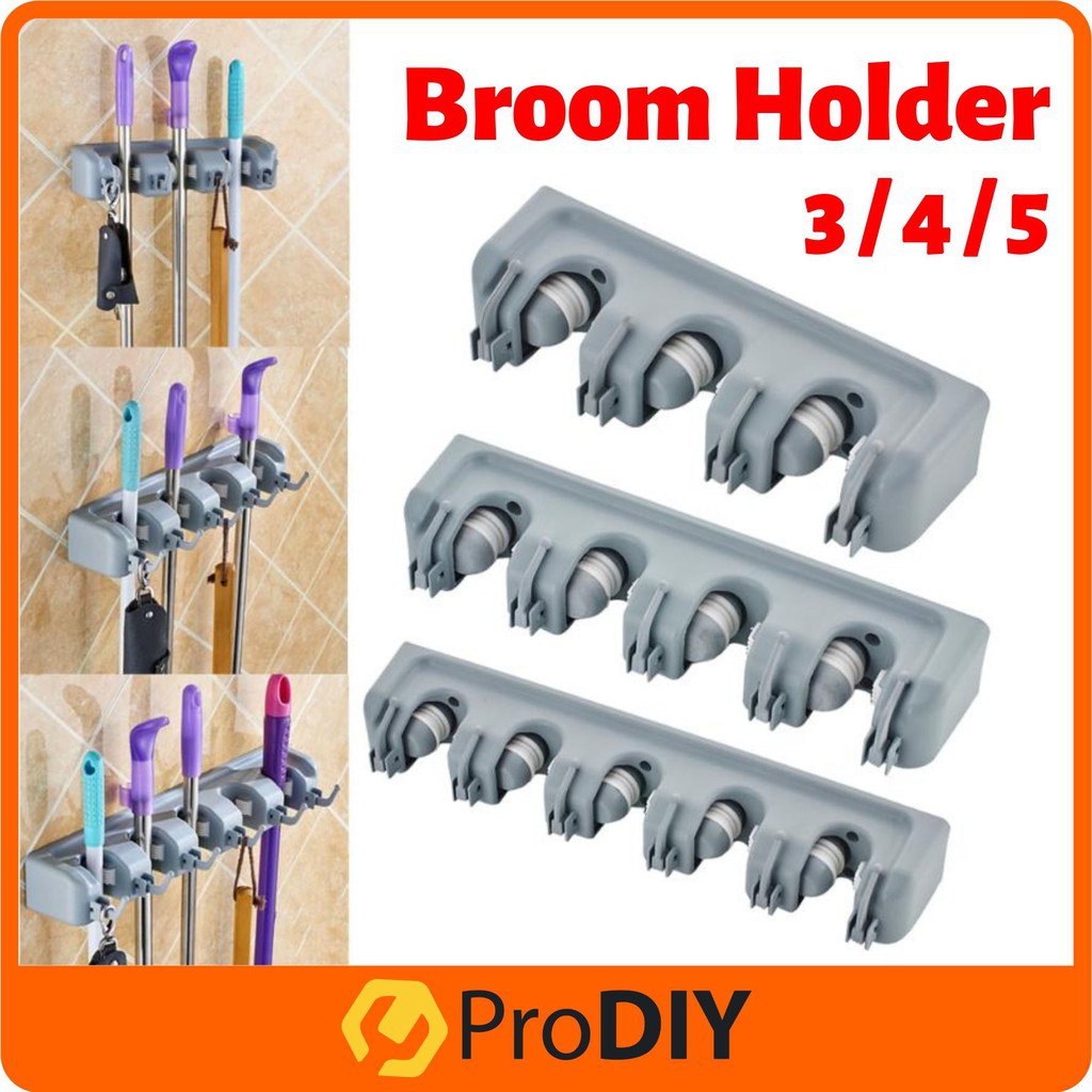 3/4/5 Slot Mop and Broom Holder Brush Broom Hanger Storage Rack Kitchen ...