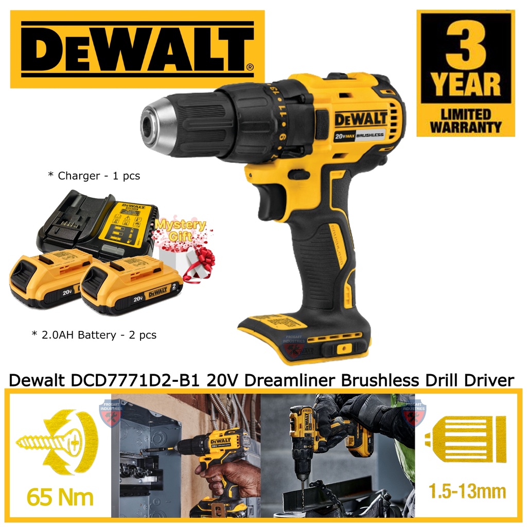 Dewalt DCD7771D2-B1 13mm ( 3/8" ) 20V Brushless Cordless Drill Driver ...