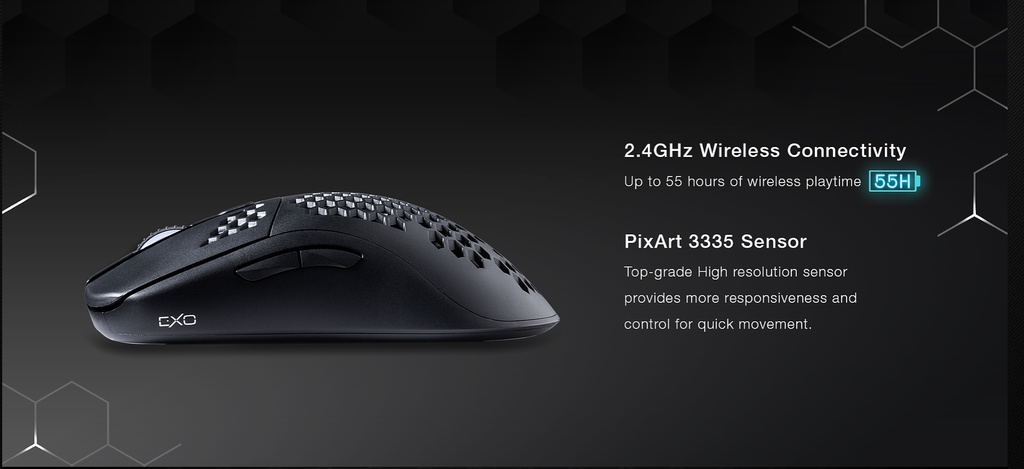 Tecware Exo Wireless RGB Gaming Mouse ( Black / White ) ( TWAC-EXOW-BK ...