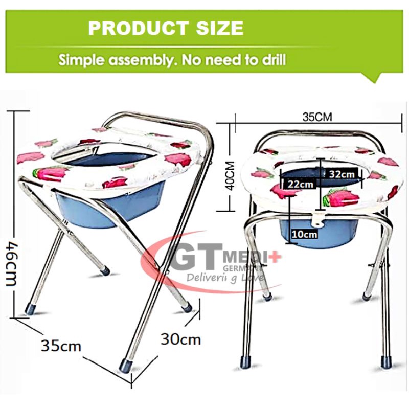 Foldable Toilet Chair + Urine Tray Kerusi tandas duduk dewasa / Bangku ...