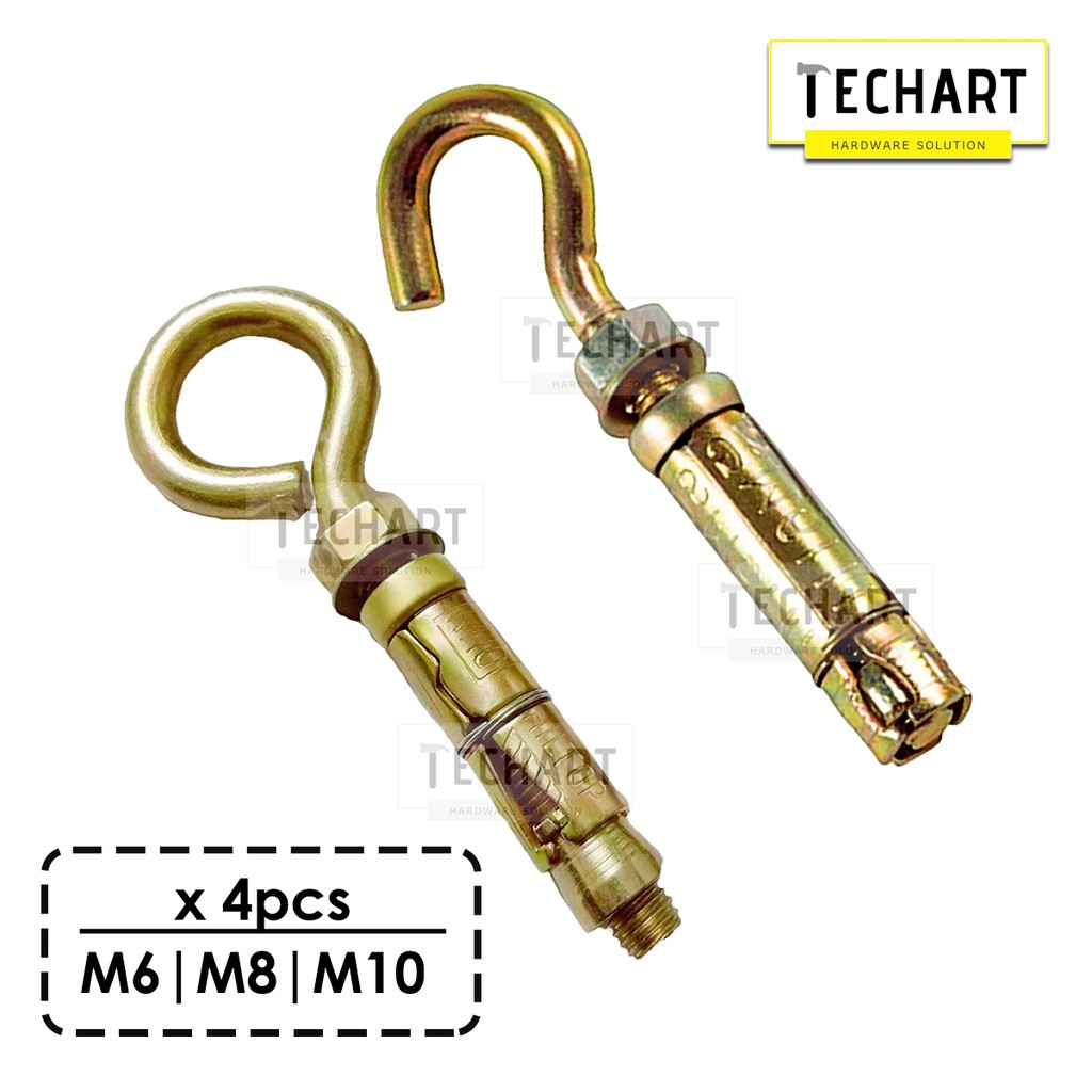 Techart 4pcs x Eye Hook / Half Hook Sleeve Anchor PJ Anchor Hook Wall ...