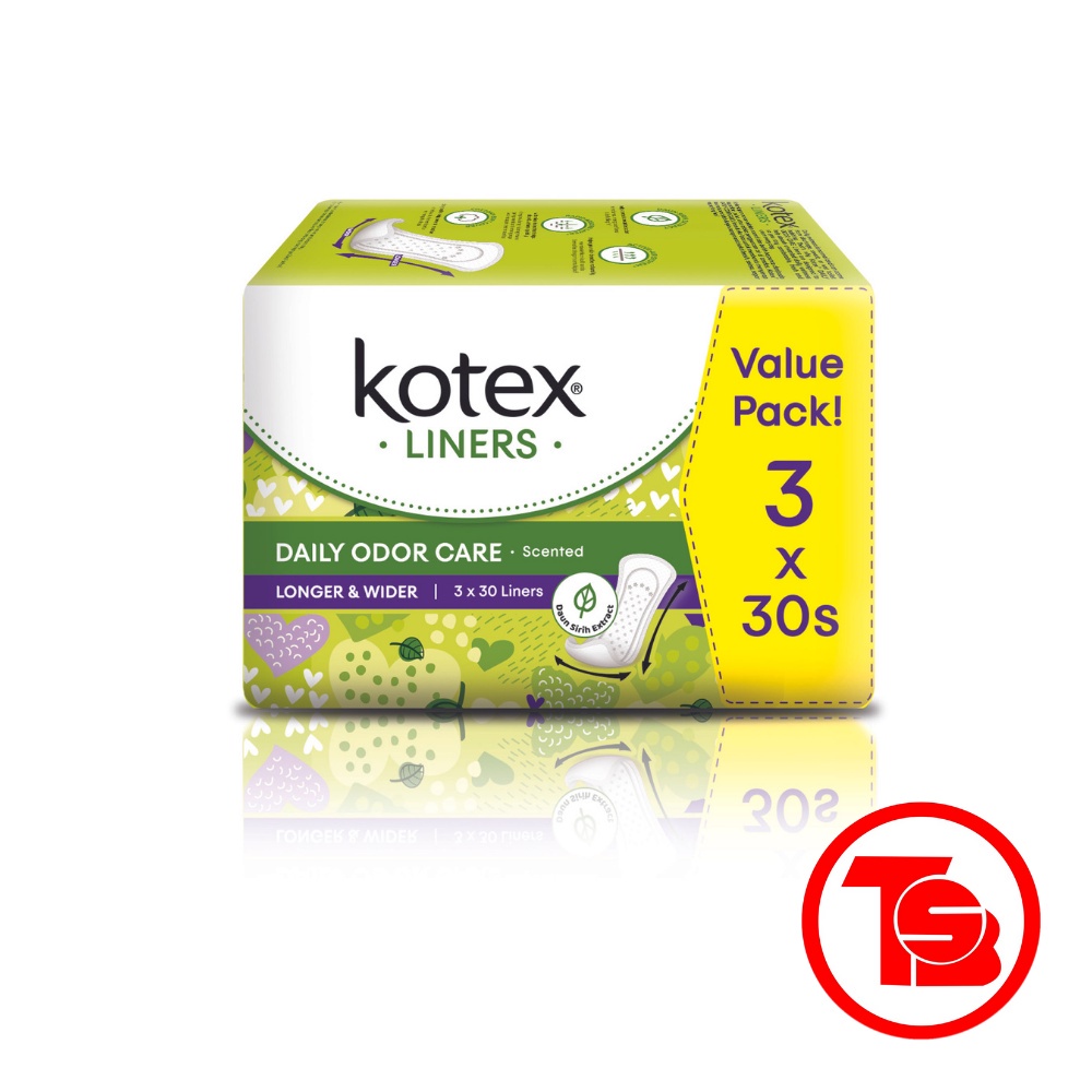 Kotex Liners Longer & Wider Scented Daun Sirih (30's x 3 Pack) | Shopee ...