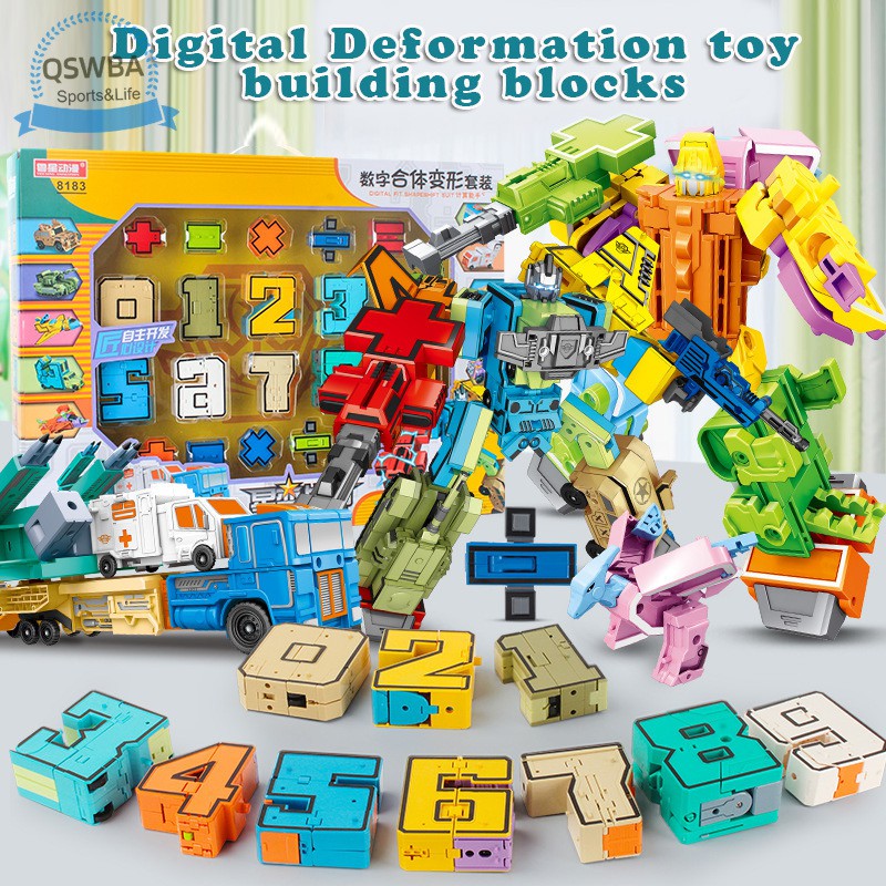 Qswba COD Digital DIY Building Blocks Assembly Deformation Robot Number ...