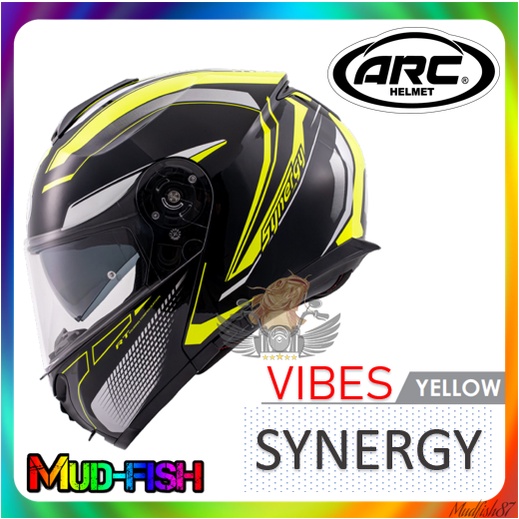 TOPI KELEDAR ARC SYNERGY VIBES FULLFACE MODULAR FLIP-UP HELMET YELLOW ...