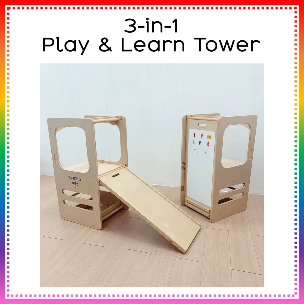 3 in 1 Play and Learn Tower with Slide and Magnetic White Board ...