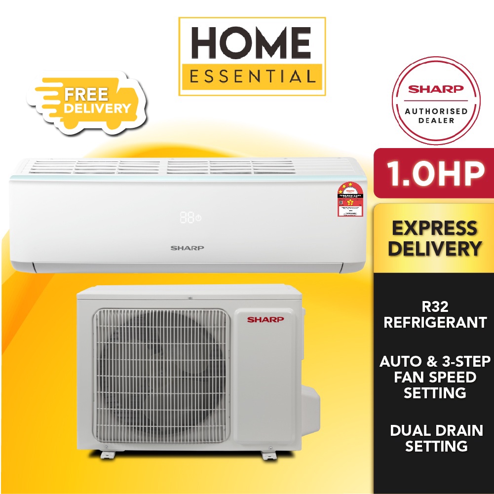 Sharp 1.0HP R32 Air Conditioner Turbo Dual Drain Setting with LCD Wireless Remote Control ...