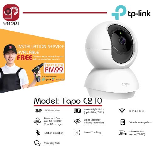 TP-Link Tapo C210 3MP/C200 2MP Pan Tilt 360 Wireless Wifi Home Security Surveillance IP Camera ...