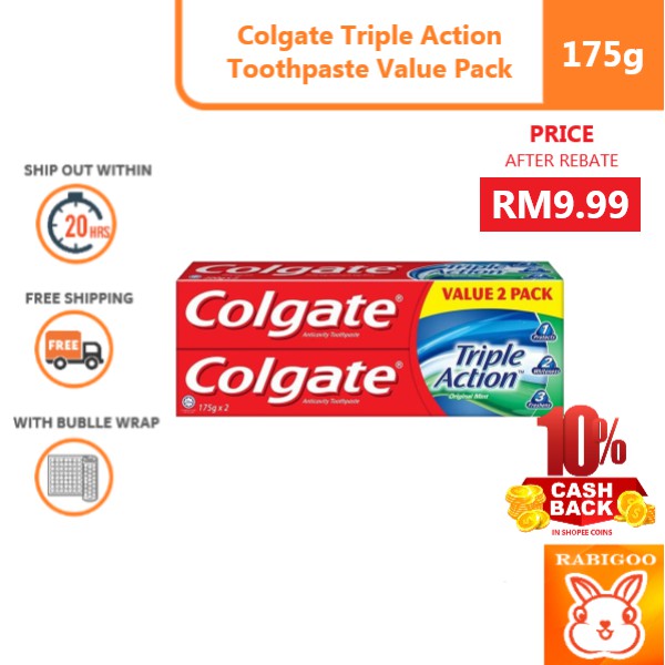 [CASHBACK 10%] Colgate Triple Action Toothpaste Value Pack 2X175g/ubat ...
