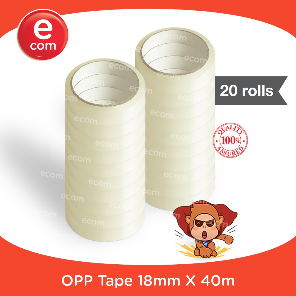 OPP TAPE 18mm X 40m CLEAR TRANSPARENT PACKING TAPE (20 rolls) / Pita ...