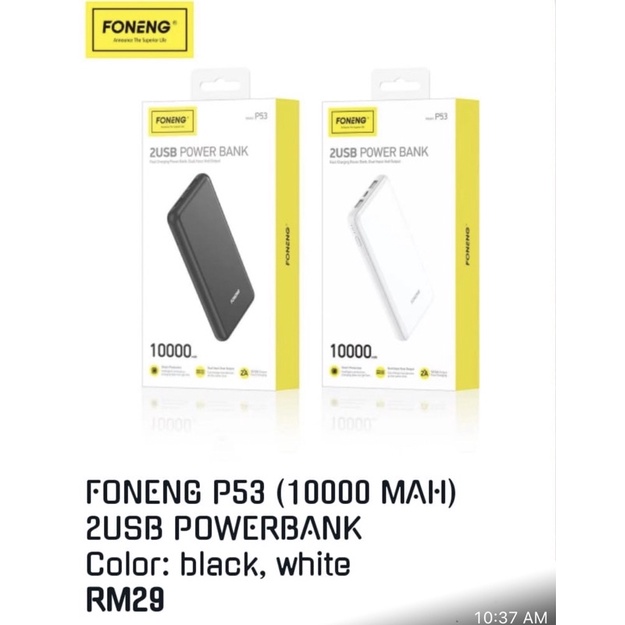 FONENG P53 10000 MAH POWER BANK (DUAL USB) | Shopee Malaysia