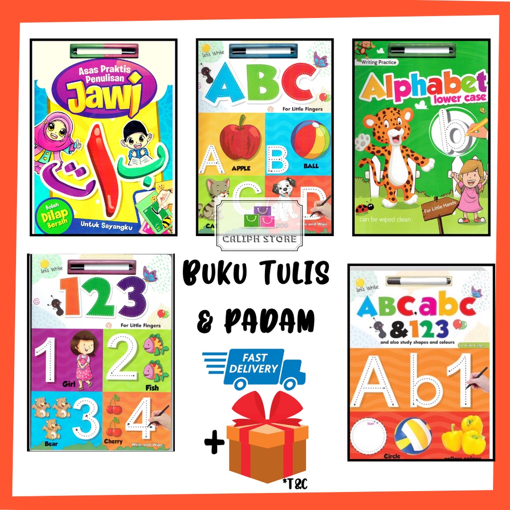 FREE Marker | Lets Write ABC abc Number 123 JAWI | Hard Board Book ...