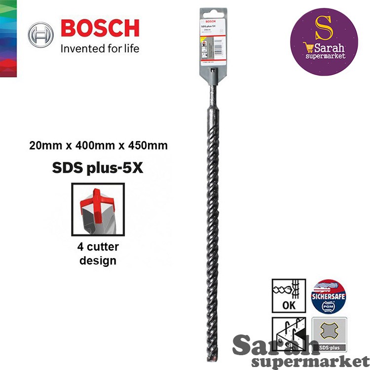 BOSCH SDS-Plus 5X Masonry Hammer Drill Bit (20mm x 400mm x 450mm ...