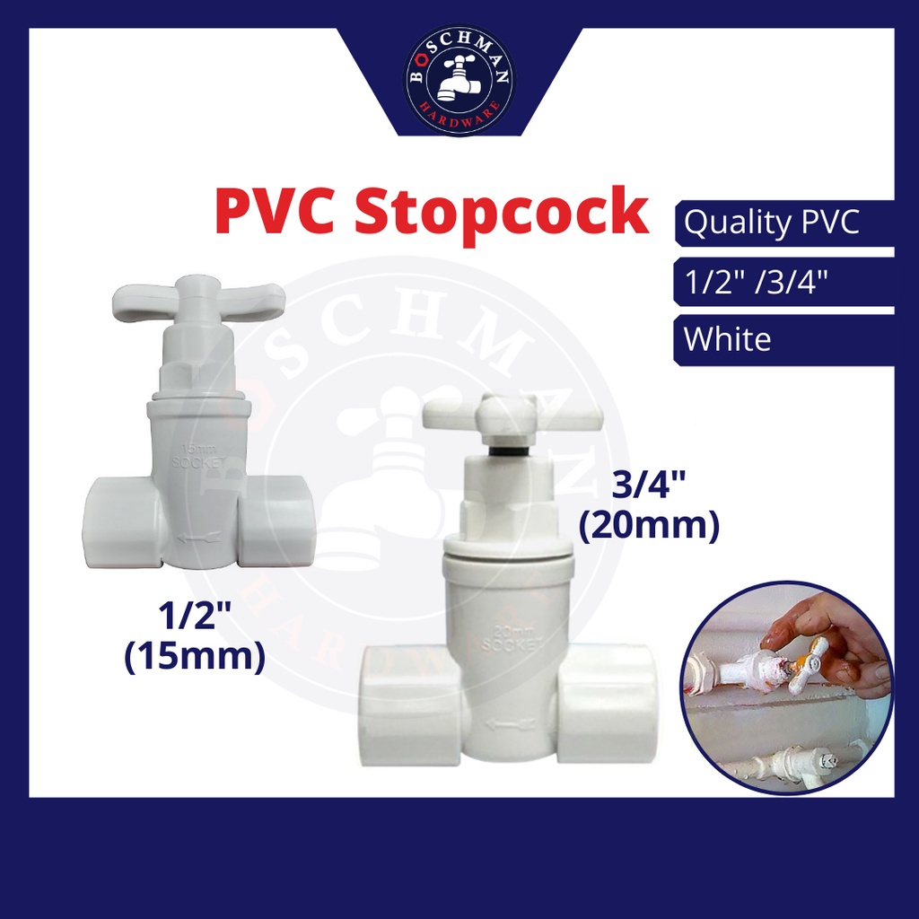 1/2" 3/4" PVC Stop Cock Socket Type Plastic Stopcock Stop Valve Bib ...