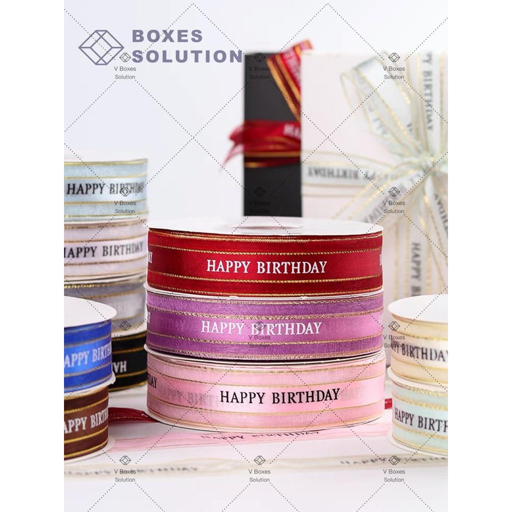 AVAILABLE NOW IN IPOH!! Good Quality Gold Line "HAPPY BIRTHDAY" Ribbon ...