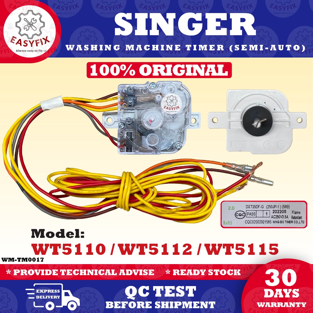 (100% ORIGINAL) WT5110 / WT5112 / WT5115 SINGER WASH TIMER DXT35DF-G WASHING MACHINE SEMI-AUTO ...