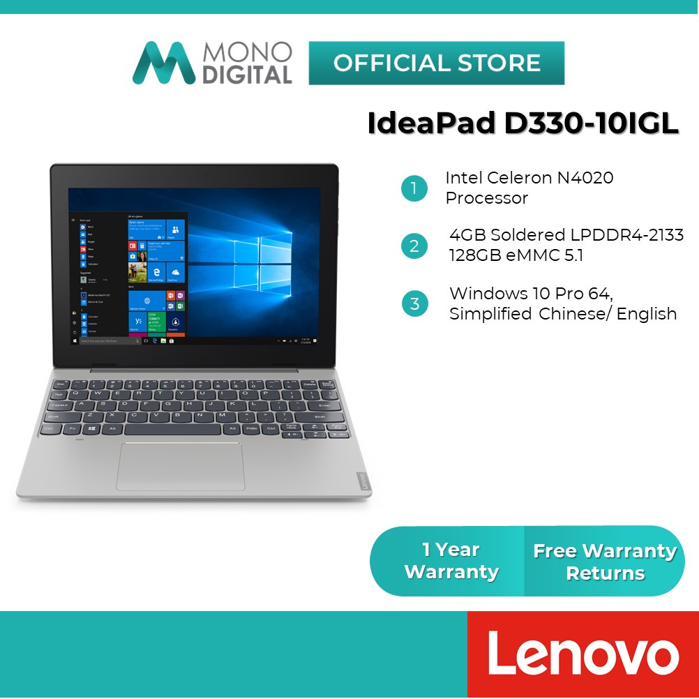 Lenovo IdeaPad D330 D330-10IGL 10.1 HD Touch Laptop Notebook - Intel ...