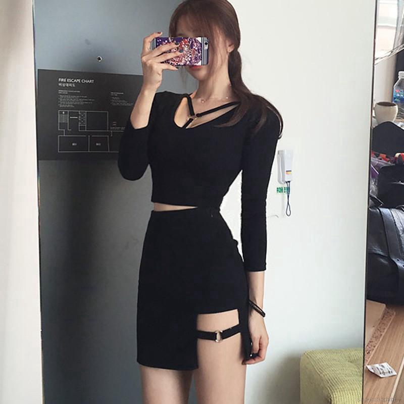 Women Sexy Ring Irregular Skirt High Waist Mini Bag Hip Black Skirts